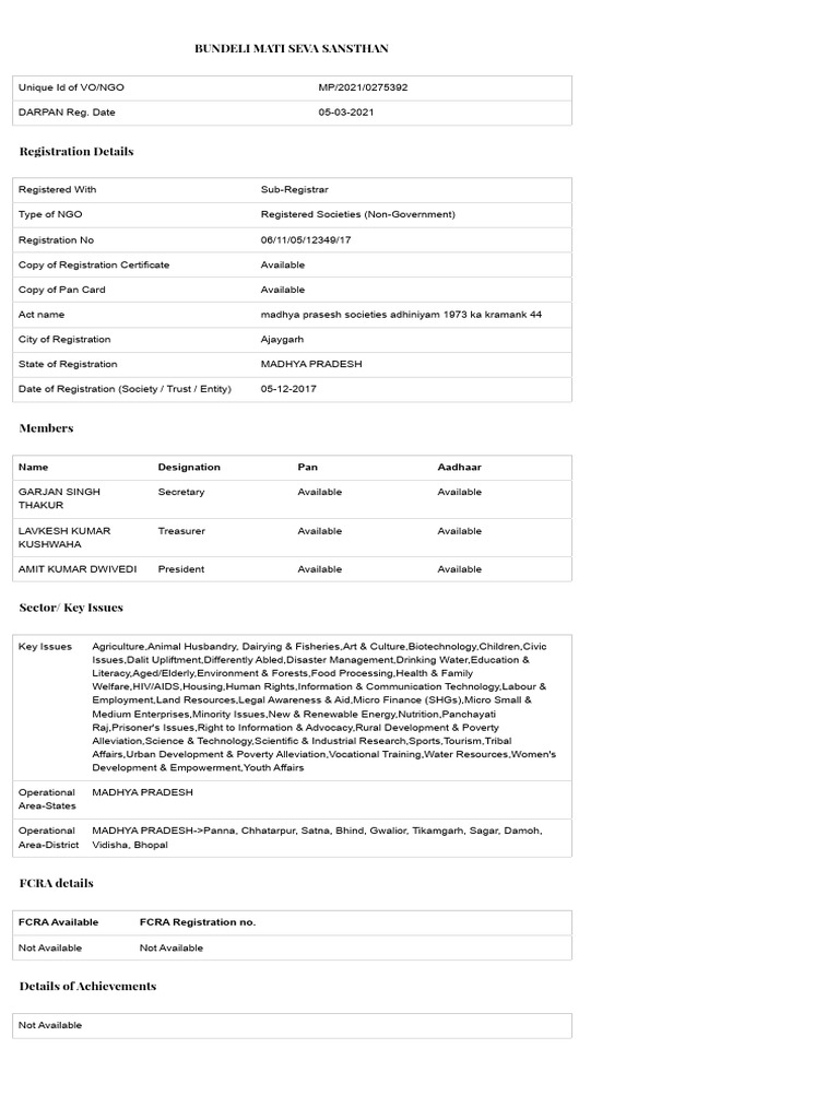 NGO Darpan BMSS | PDF | Non Governmental Organization