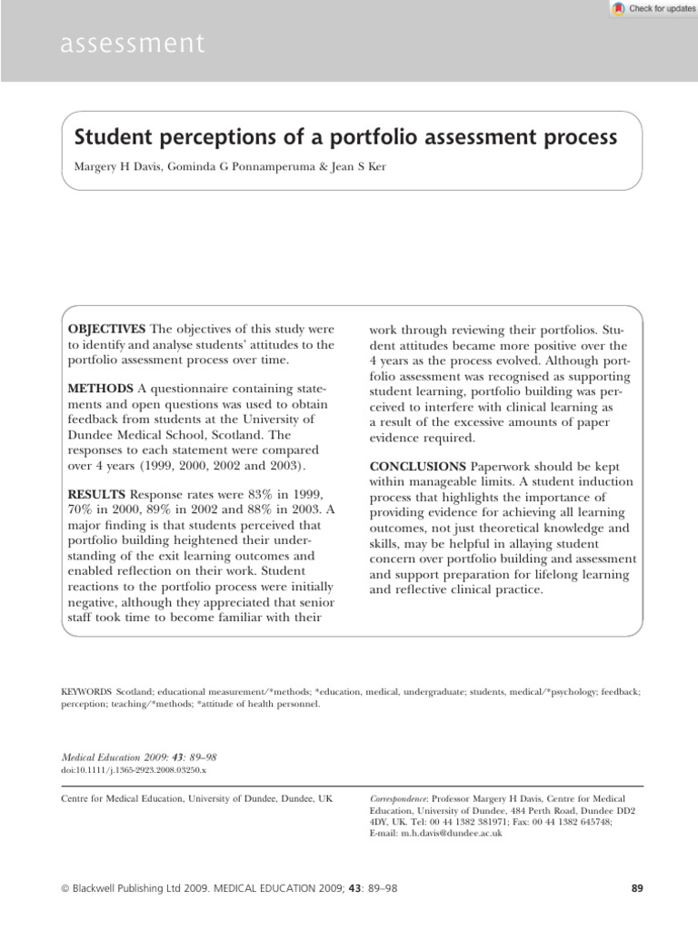 Medical Education - 2008 - Davis - Student Perceptions of A Portfolio Assessment Process | PDF ...