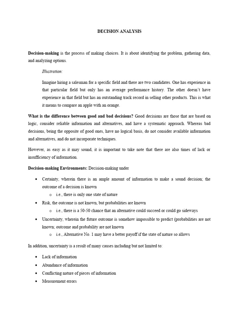 Decision Analysis | PDF | Decision Theory | Market (Economics)