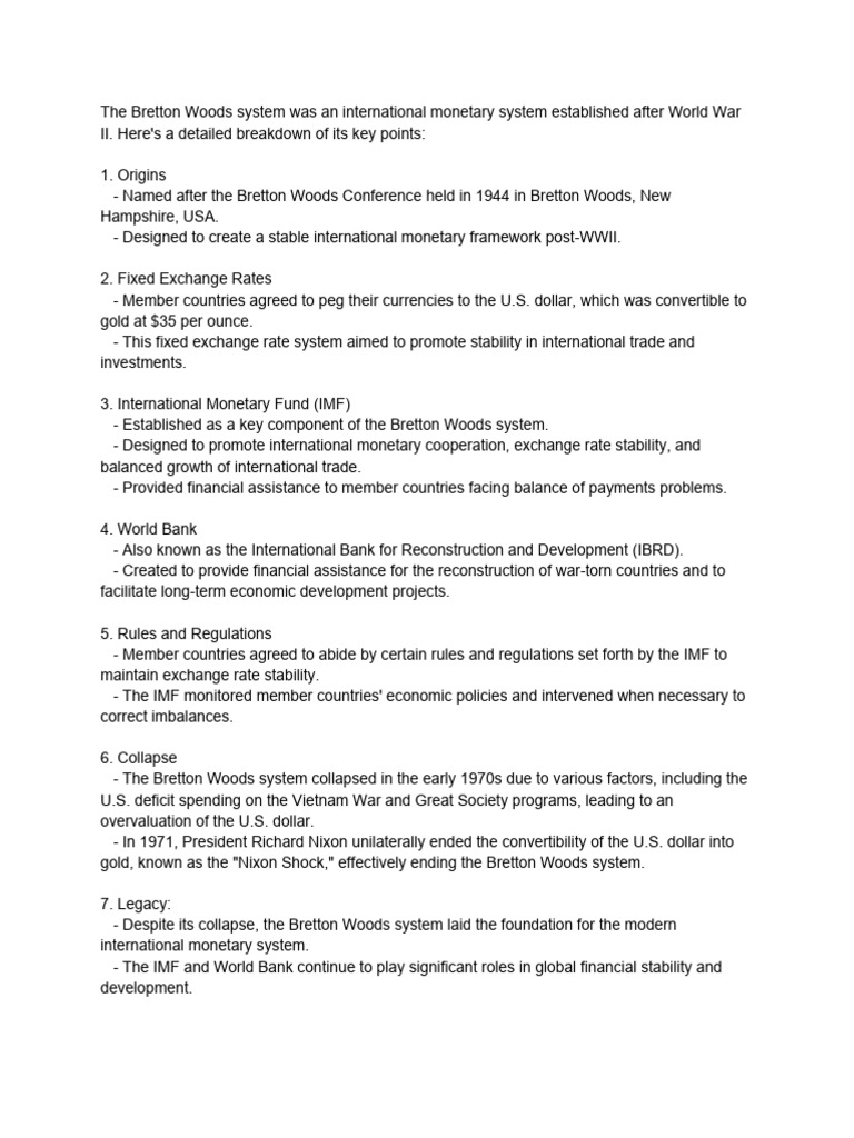 The Bretton Woods System Was An International Monetary System | PDF