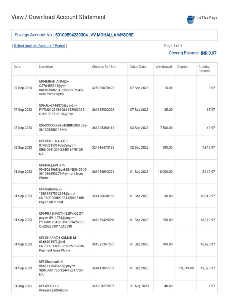 Account Statement | Download Free PDF | Financial Services | Banking
