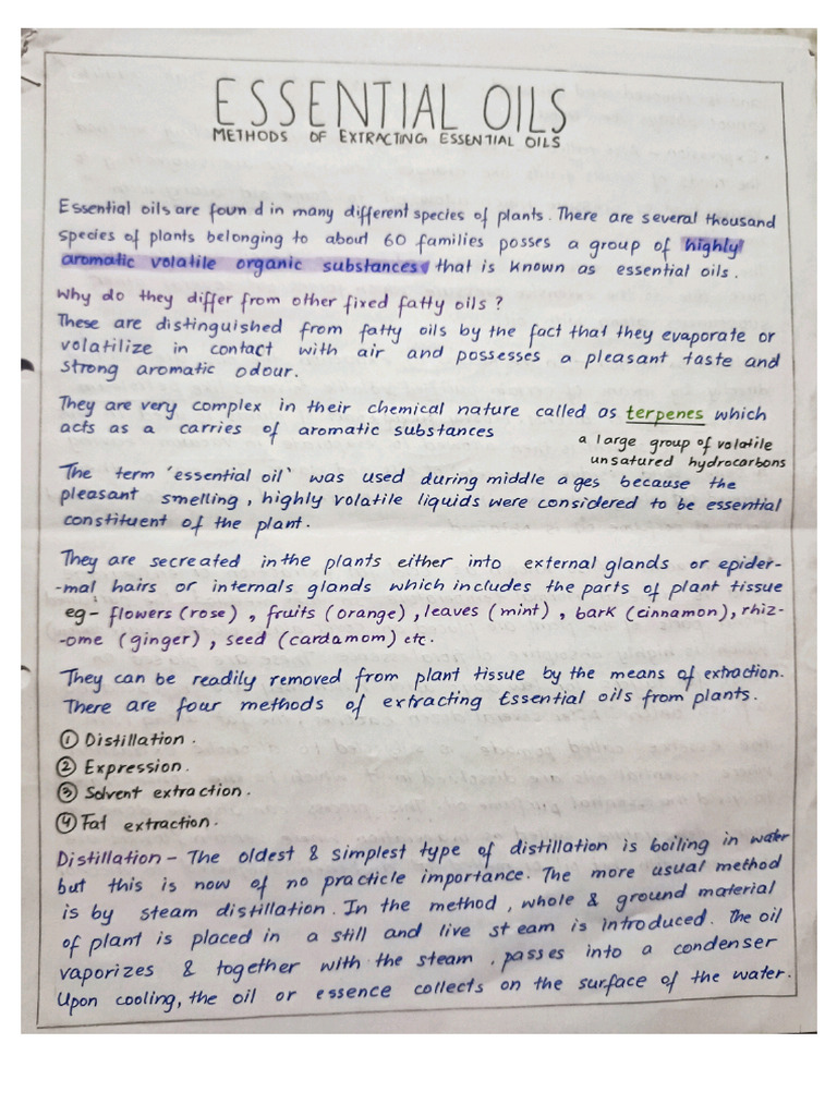 ESSENTIAL OILS, Methods of Extraction. | PDF