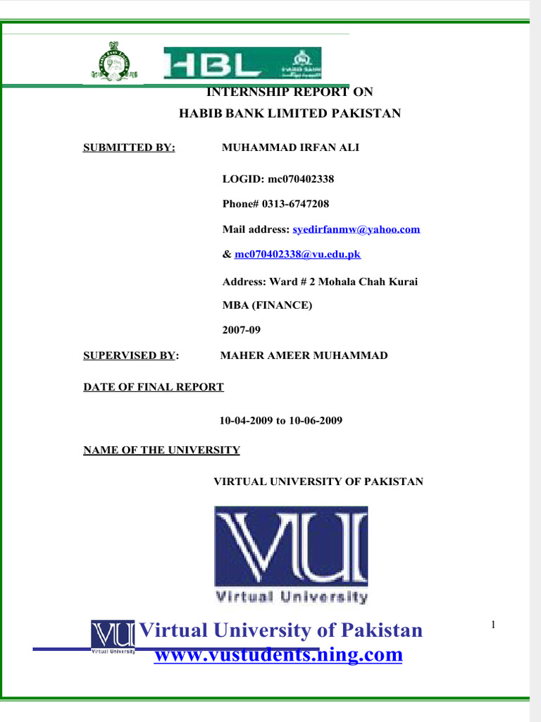 Documents - Pub HBL Internship Replor T For Finance | PDF | Credit Card ...