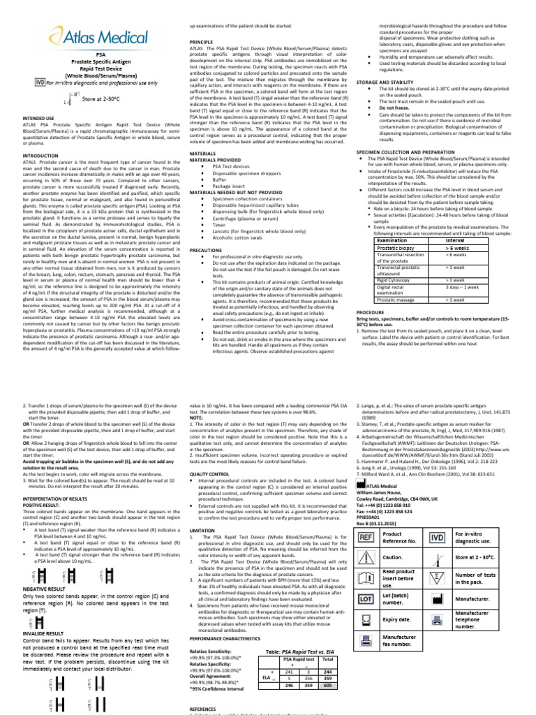 PSA Package Insert | PDF | Prostate Specific Antigen | Blood Plasma