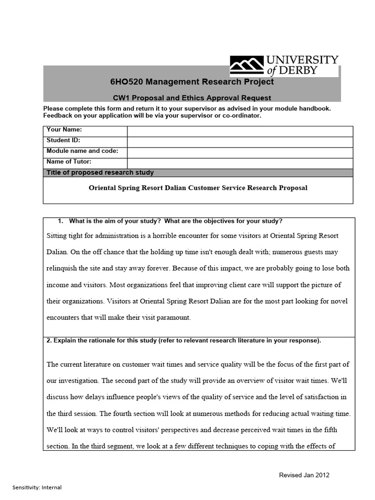 6HO520 Management Research Project CW1 Template | PDF | Informed Consent | Deception