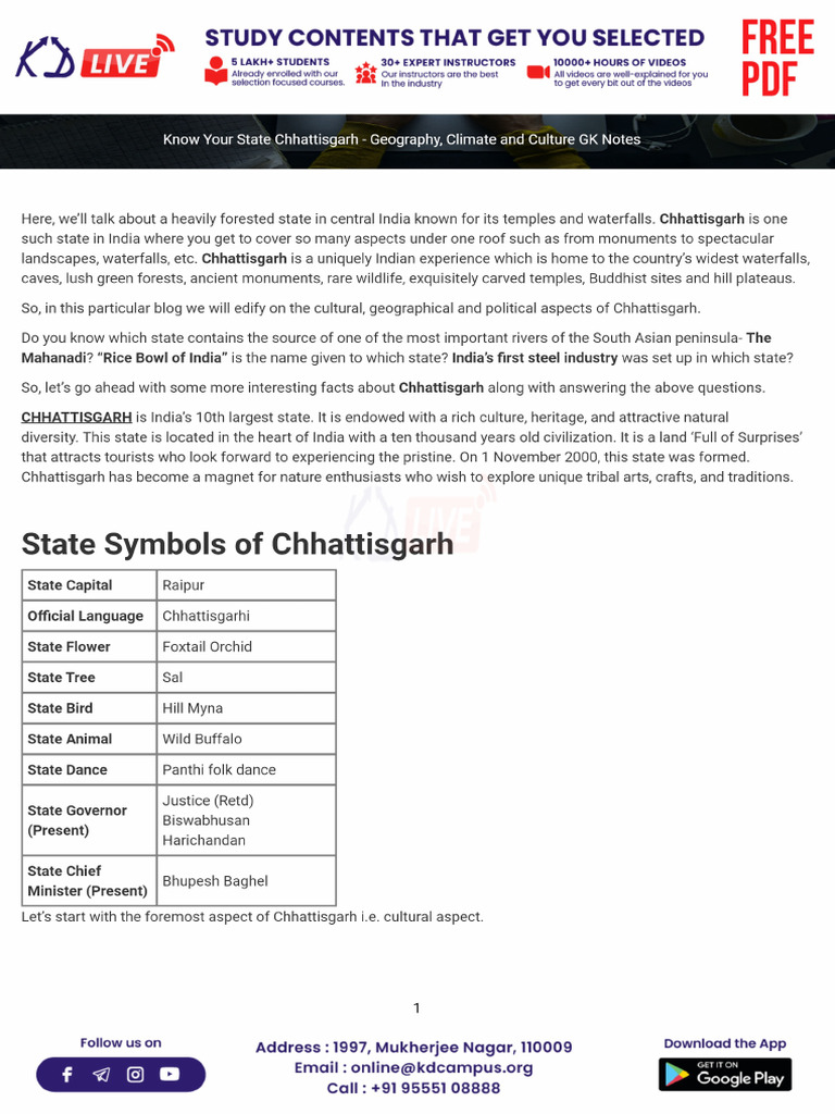 Know Your State Know Your State Chhattisgarh Geography Climate and ... Know Your State Know Your State Chhattisgarh Geography Climate and ...