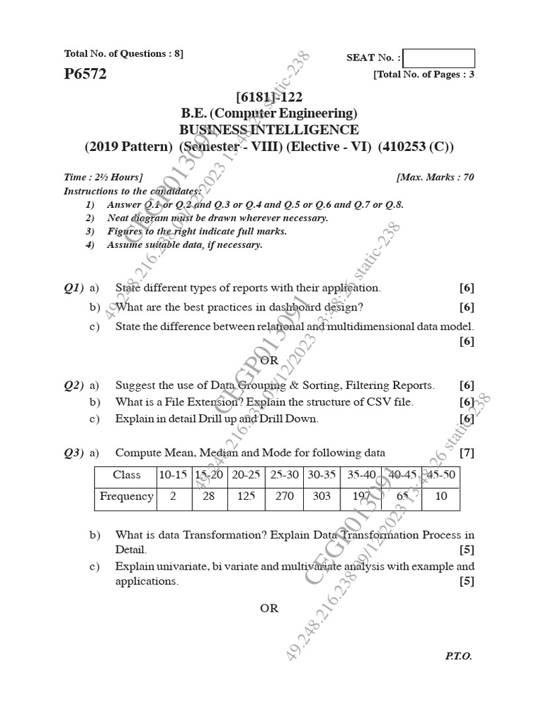 BI Nov - Dec Sppu Question Paper | PDF | Information Science | Applied Mathematics