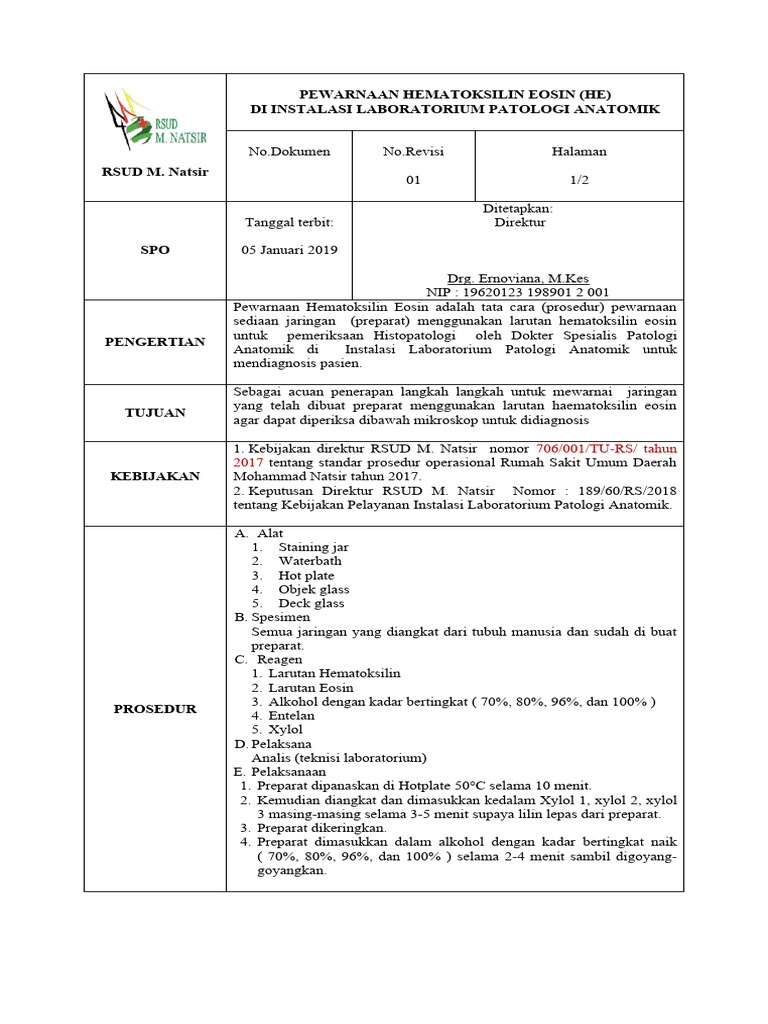 Sop Pewarnaan Hematoksilin Eosin (He) | PDF