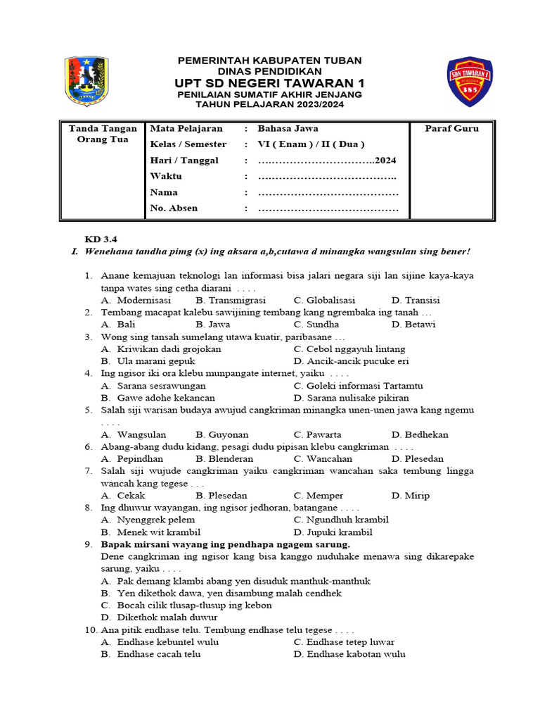 Soal Psaj Kelas 6 B Jawa | PDF