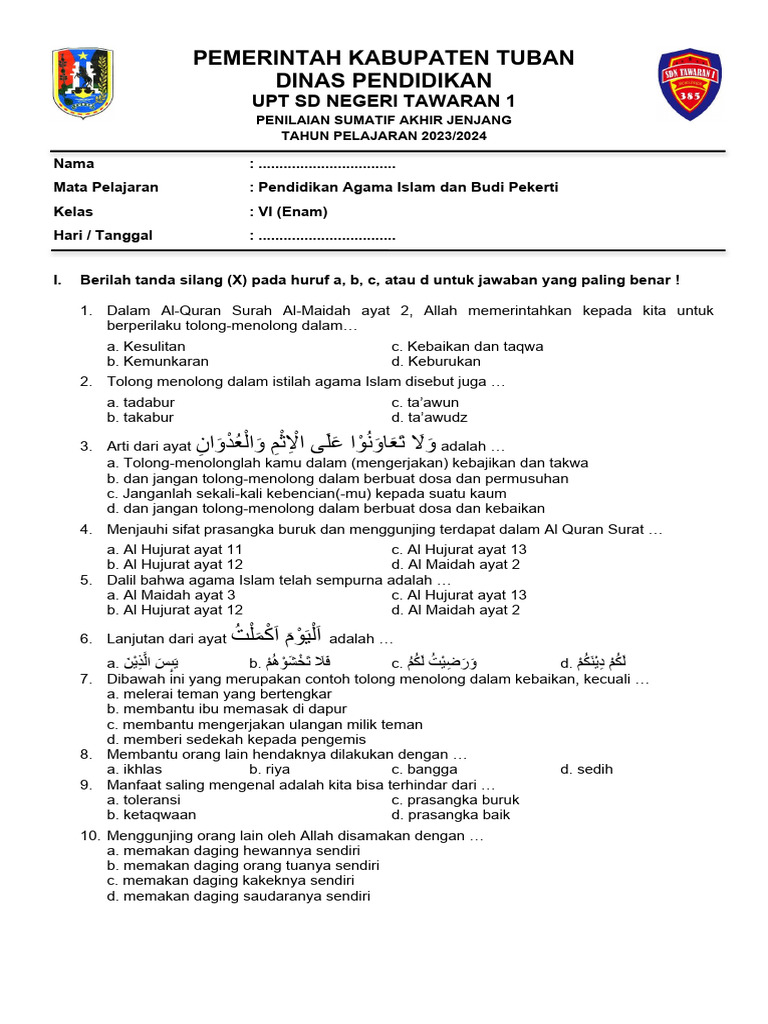 Soal Psaj Kelas 6 Pai | PDF