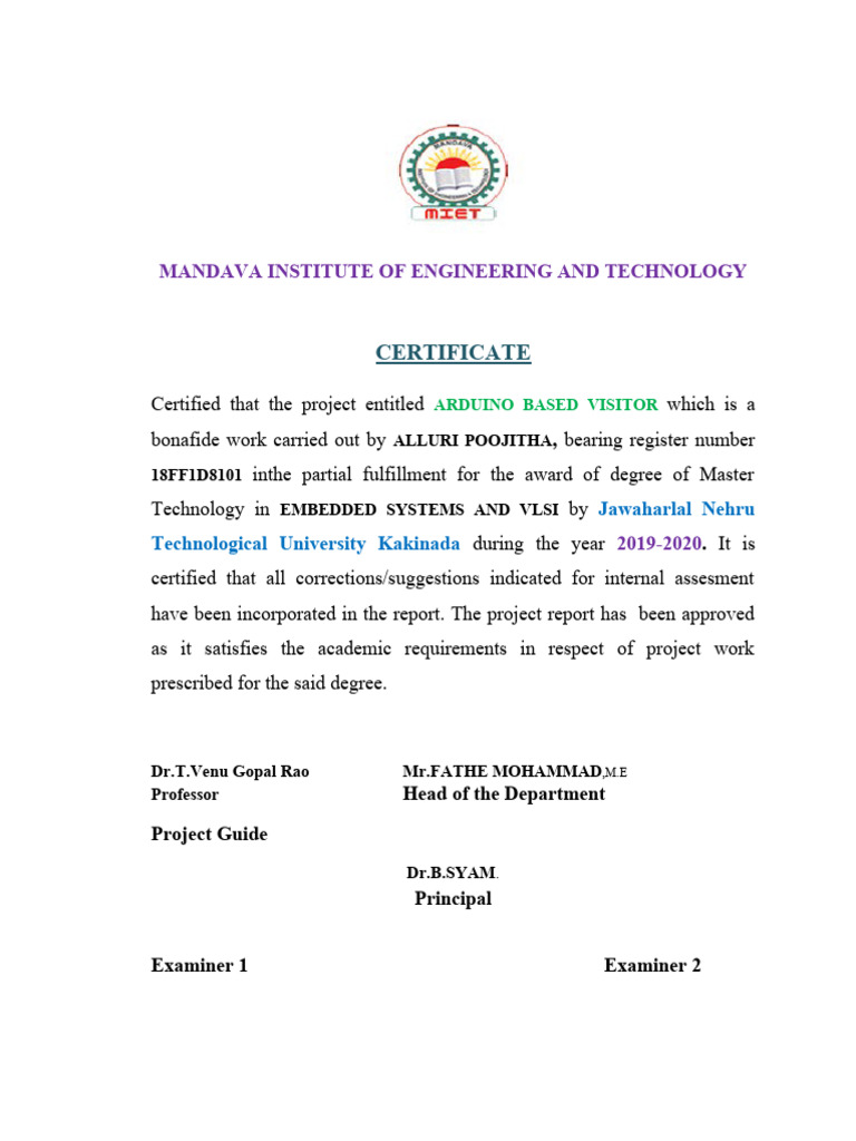 Arduino-Based Visitor Project Certificate | PDF