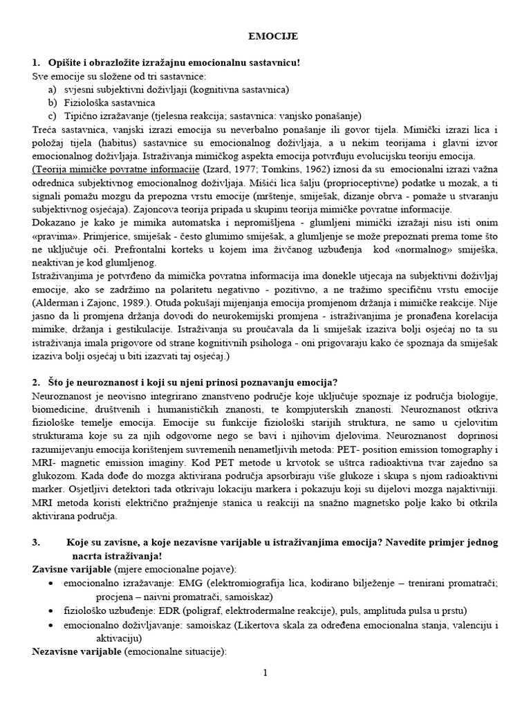 Pitanja I Odg Emocije | PDF