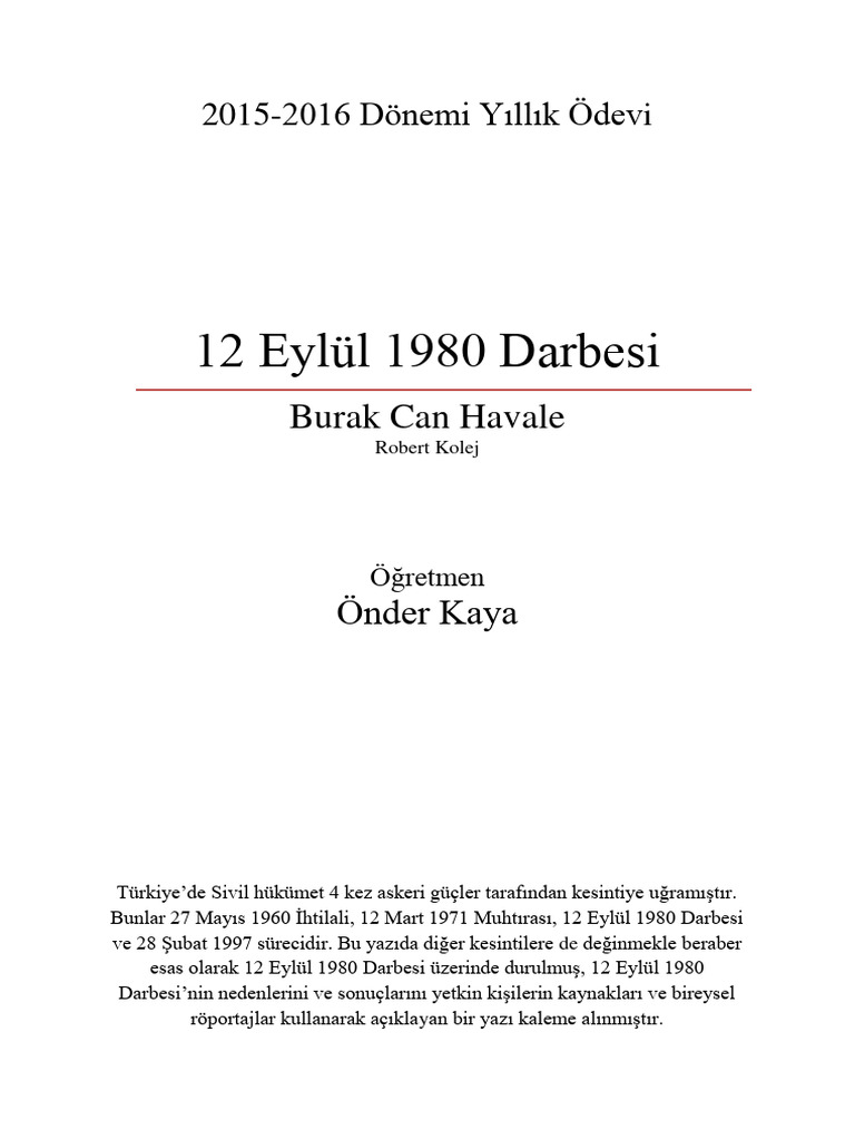 12 Eylul 1980 Darbesi | PDF