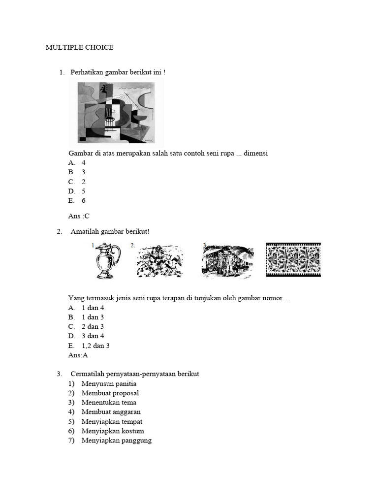Seni Budaya Soal Kelas 11 Sma Triguna | PDF