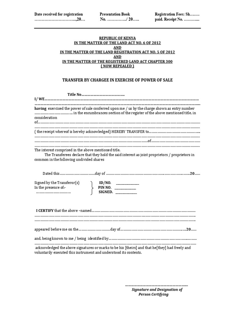 Transfer by Chargee in Exercise of Power of Sale | PDF | Government ...