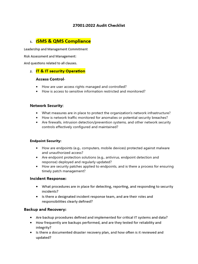 Audit Checklist | PDF | Information Security | Regulatory Compliance