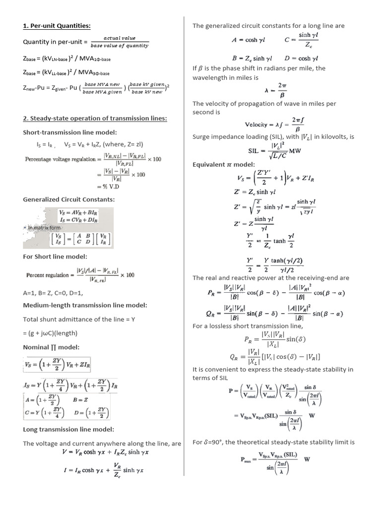 Eps Formula Sheet Finalterm Pdf Transmission Line Electrical