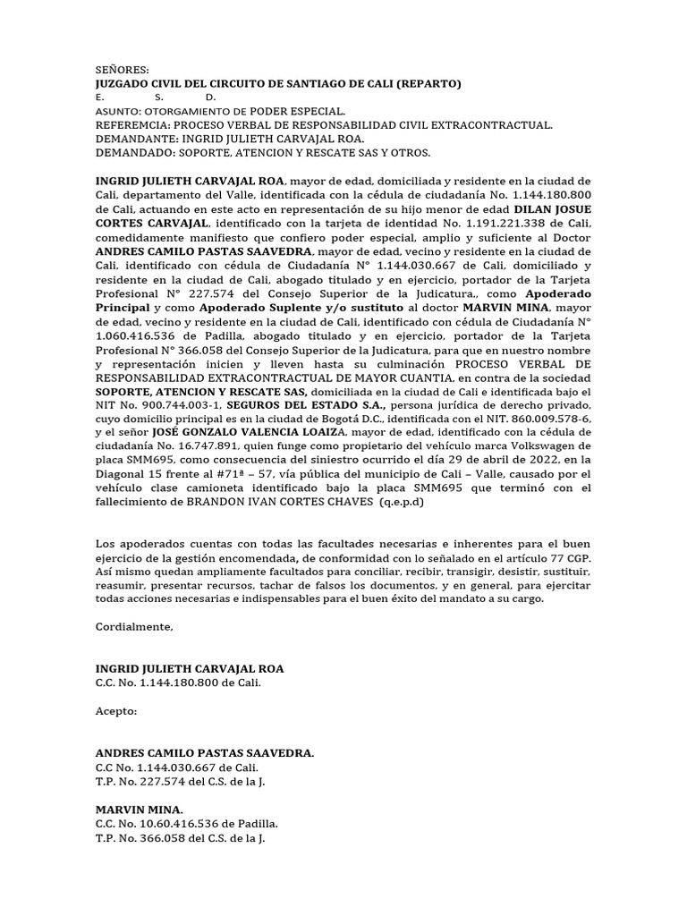 Poder para Demamdar Ingrid Julieth Carvajal Roa | PDF | Documento de ...