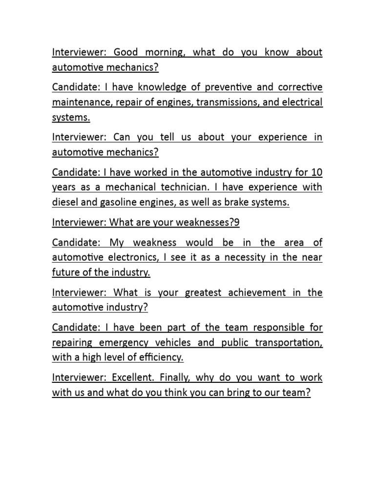 Automotive Mechanic Interview Insights | PDF | Auto Mechanic | Car