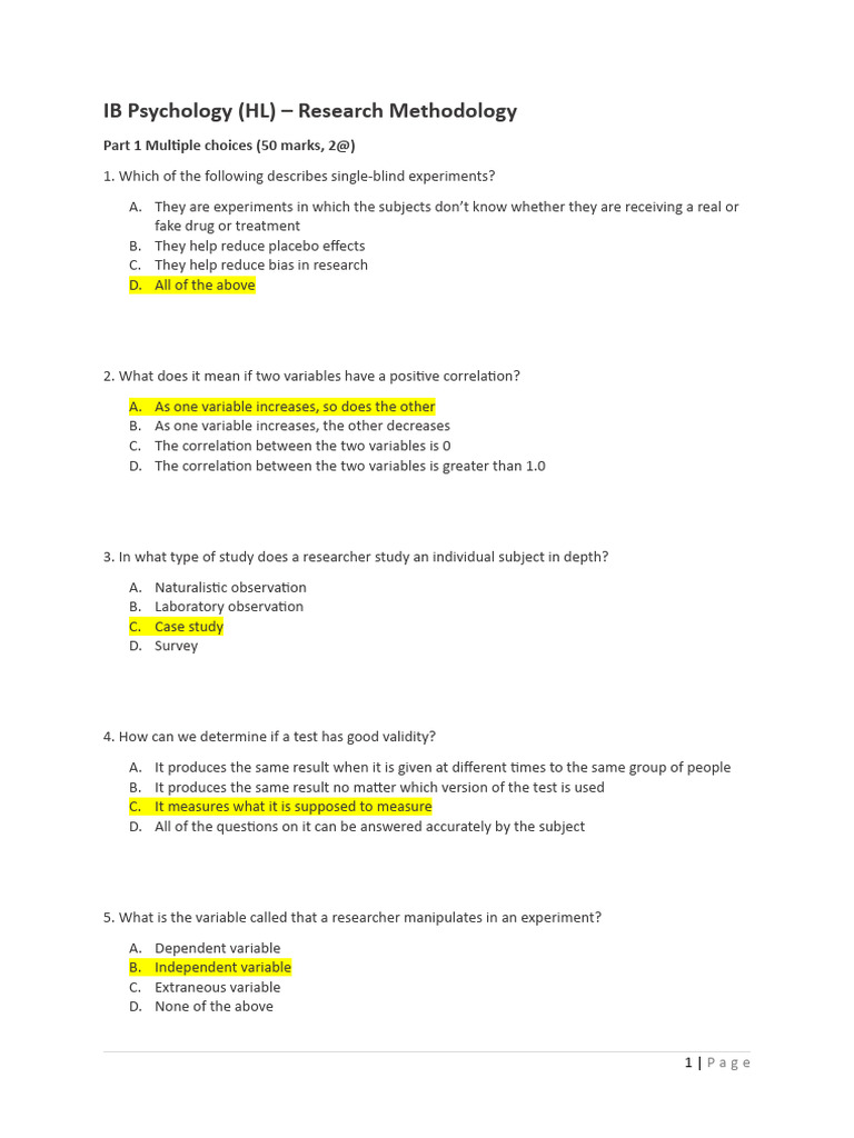 IB_Psychology_–_Research_Methodology_Answer | PDF | Experiment ...