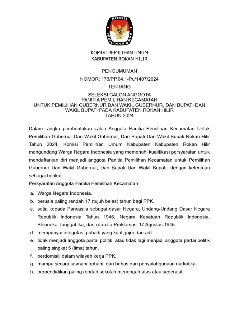 Pengumuman Seleksi PPK Fix | PDF