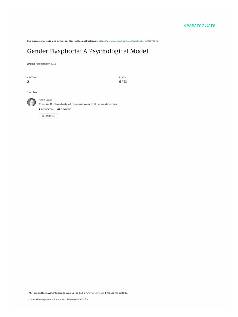 Psychological Model of Gender Dysphoria AB | PDF