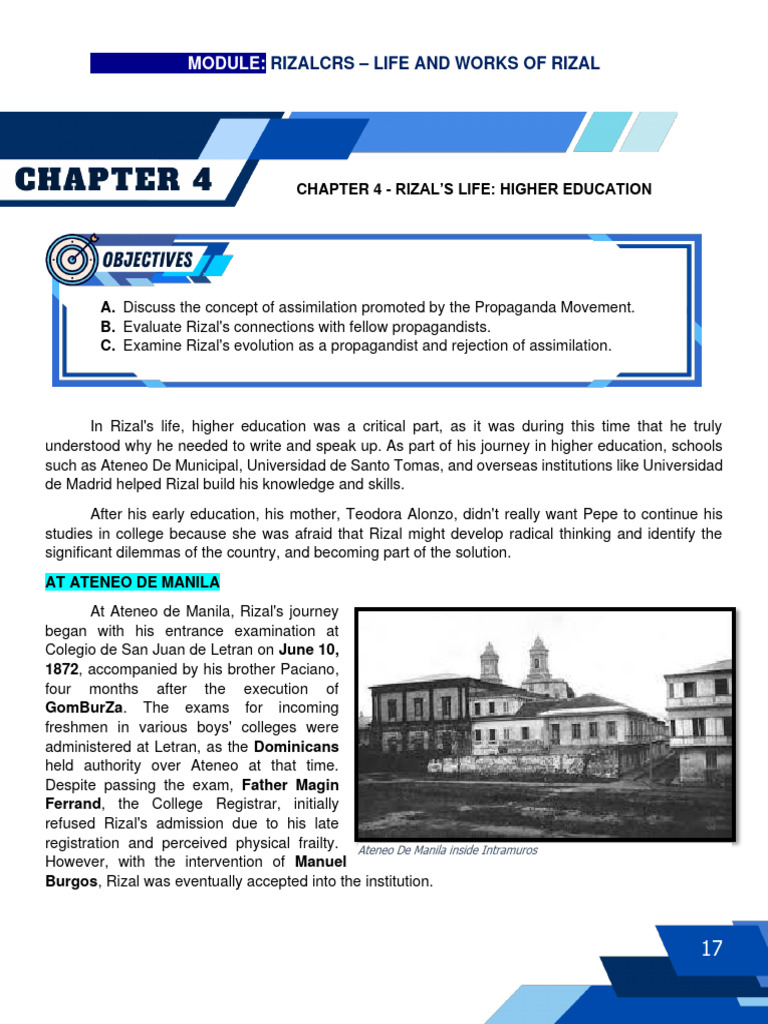 Chapter 4 - Rizal's Life Higher Education | PDF | History | Religion ...