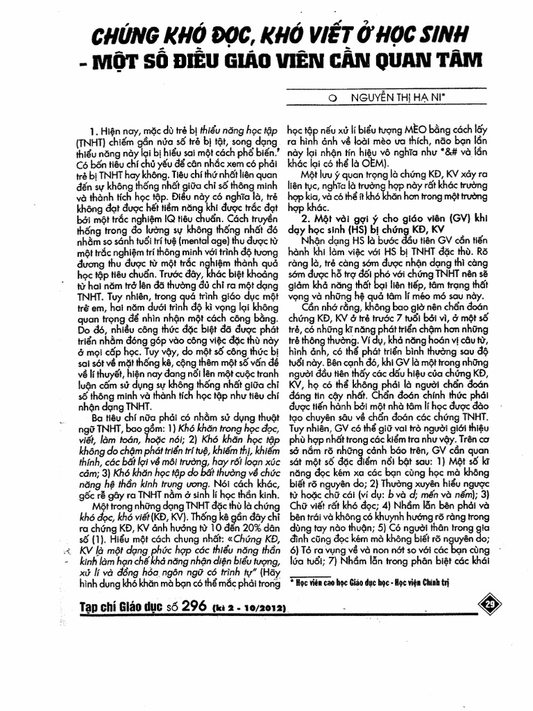 11chung Kho Doc Kho Viet o Hoc Sinh Mot So Dieu Giao Vien Can Quan Tam | PDF