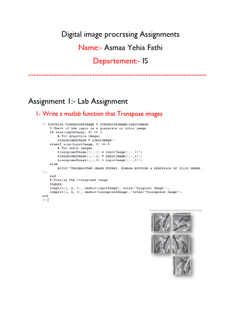 Digital Image Processing Assignment - Asmaa Yehia | PDF | Computer Vision | Image Processing