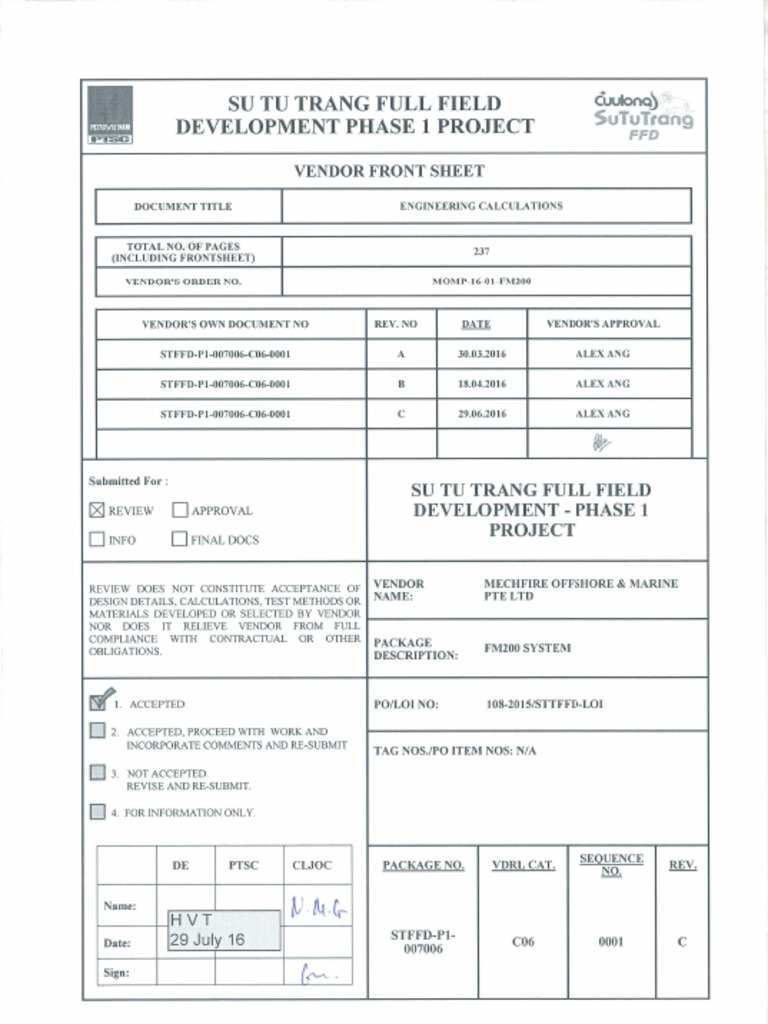 STFFD P1 007006 C06 0001 Rev C Engineering Calculations - CL C1 | PDF