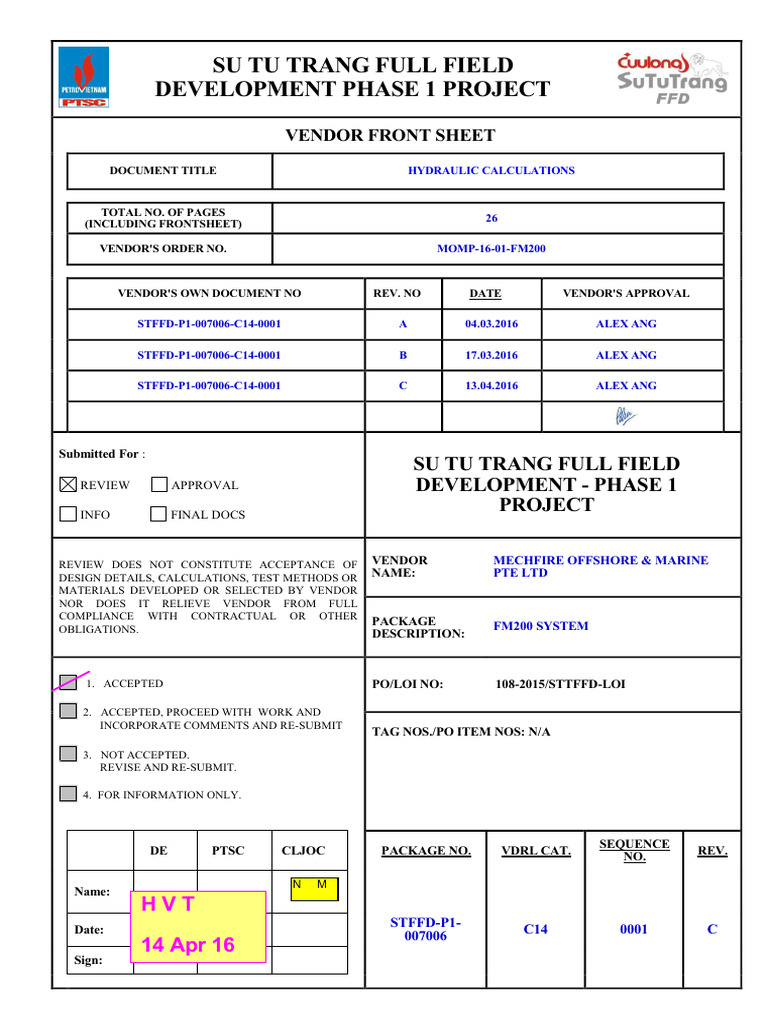 STFFD P1 007006 C14 0001 Rev C Hydraulic Calculations - CL C1 | PDF | Pipe (Fluid Conveyance ...