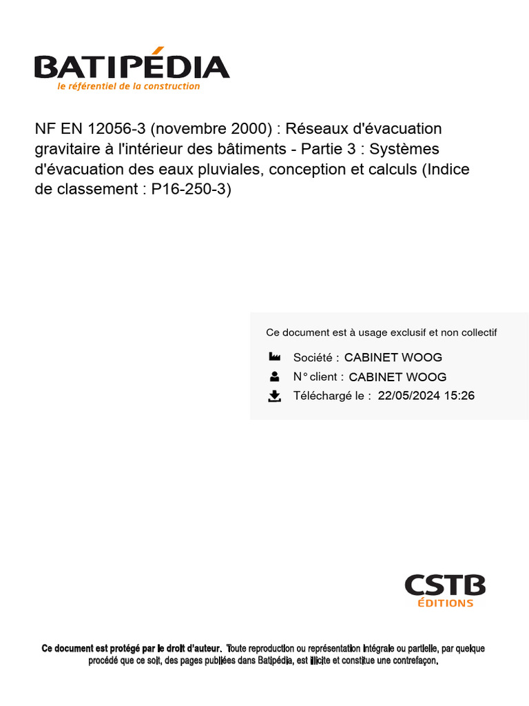 NF EN 12056-3 : Évacuation Pluviale | PDF | Tuyau | Sciences de la terre