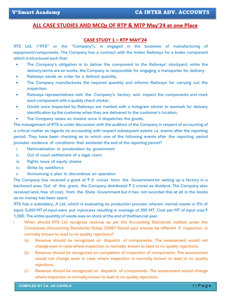 Case Scenario MCQs RTP MTP May24 | PDF | Share Repurchase | Cash Flow Statement