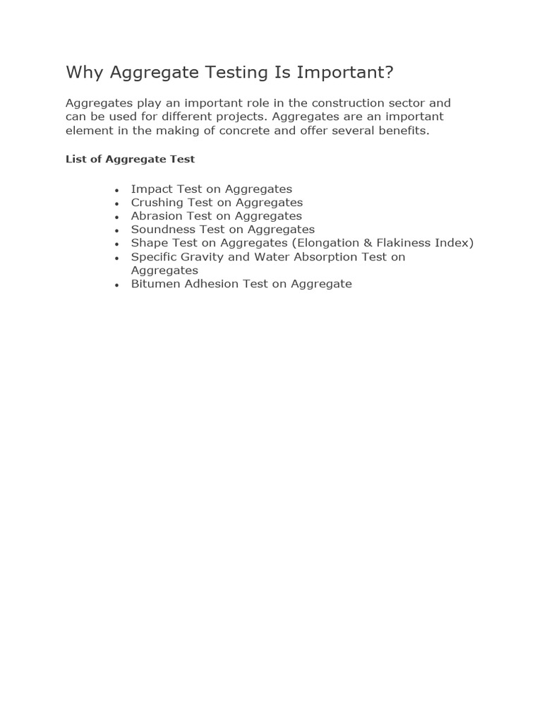Why Aggregate Testing Is Important?: List of Aggregate Test | PDF