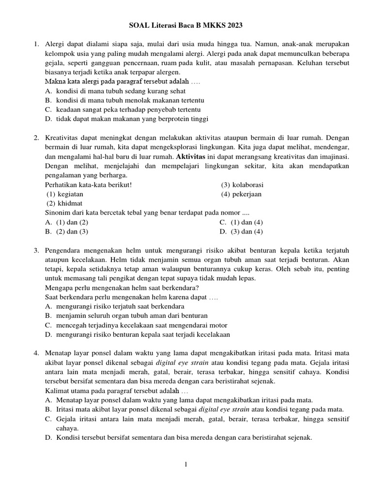EDIT - PAKET B LITERASI BACA MKKS 2023 (Revisi | PDF