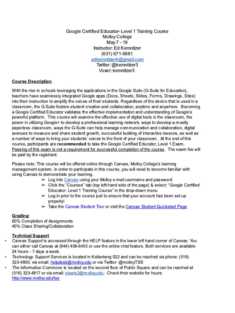 Google Certified Educator Level 1 Training Course Syllabus Google Docs ...