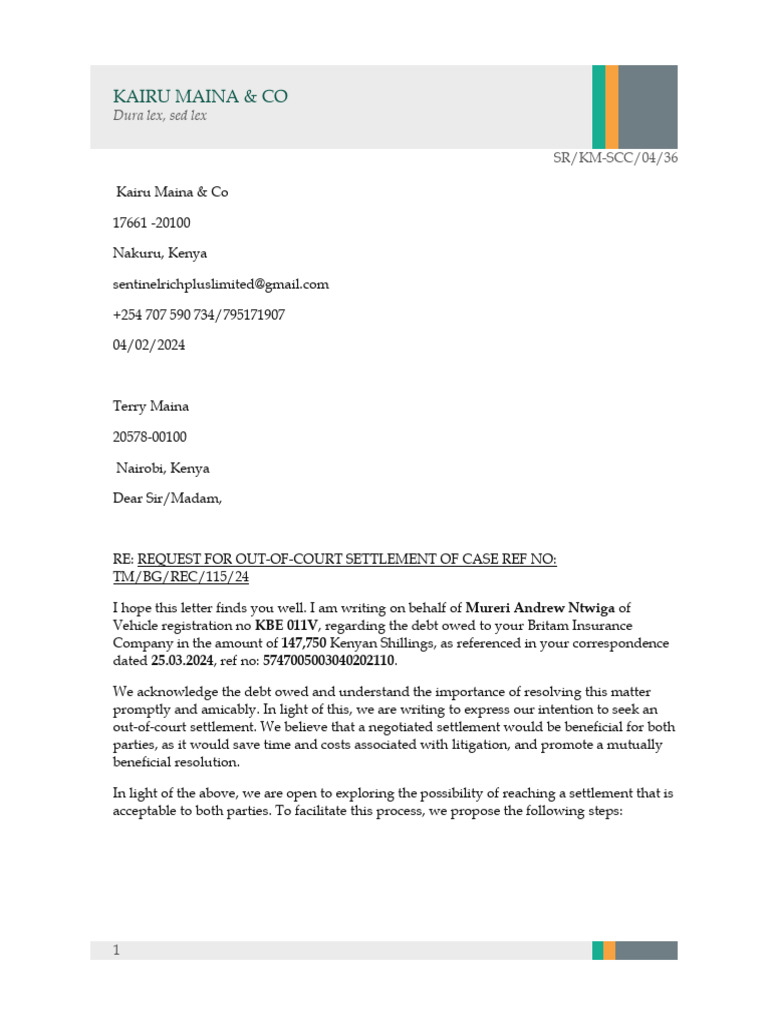 Response Letter (Terry Maina and Co) | PDF | Mediation | Negotiation