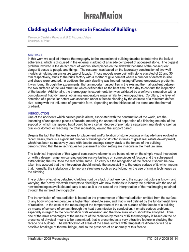 Cladding Lack of Adherence in Facades of Buildings | PDF | Thermography ...