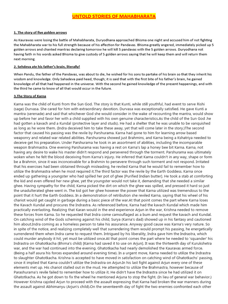 Untold Stories of Mahabharata | PDF | Kurukshetra | Mahabharata