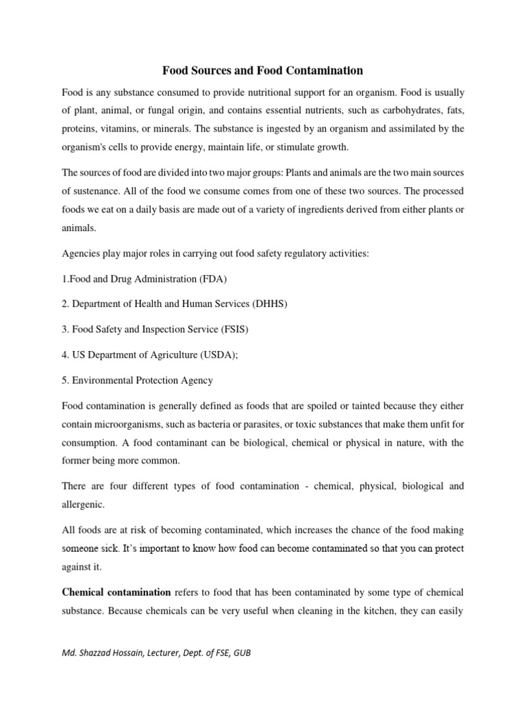 Lecture 1 Food Contamination | Download Free PDF | Food Safety | Foods