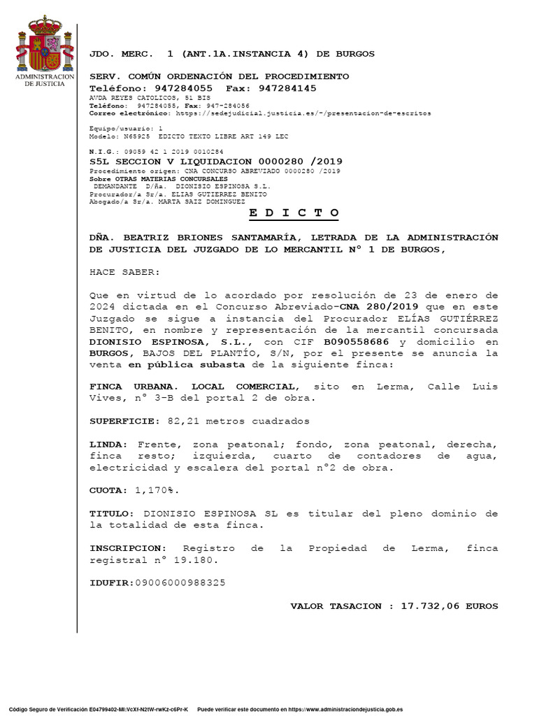 Subasta de Local en Lerma, Burgos | PDF | Subasta