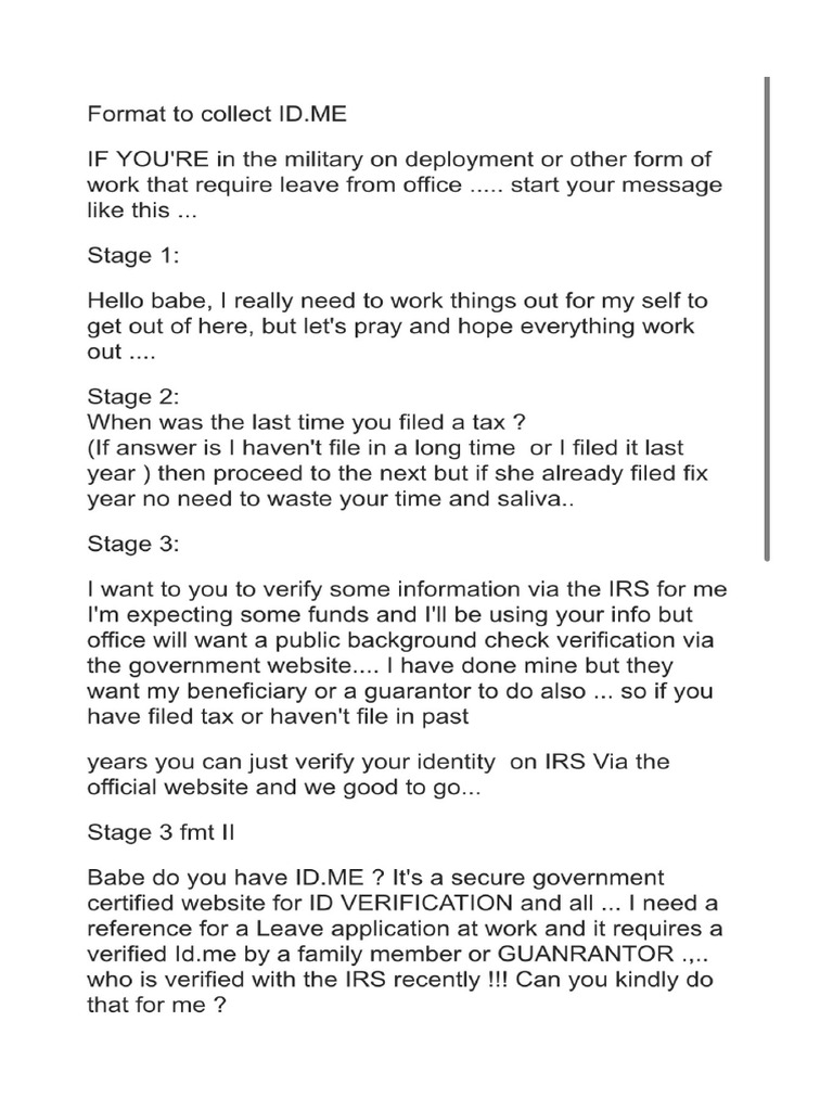 Format To Collect Idme ? | PDF