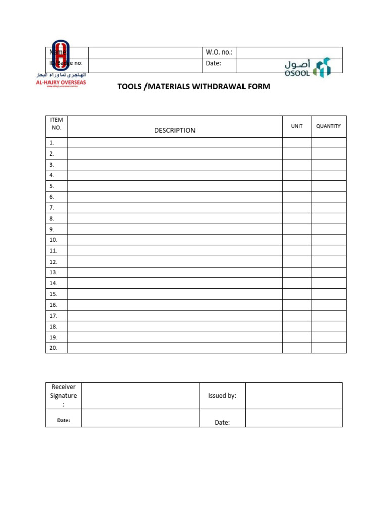 Tool-Material Withdrawal Form | PDF