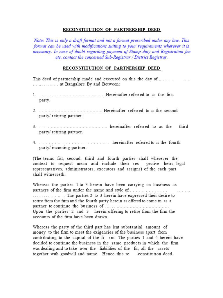 Reconstitution of Partnership Deed | PDF | Loans | Personal Finance