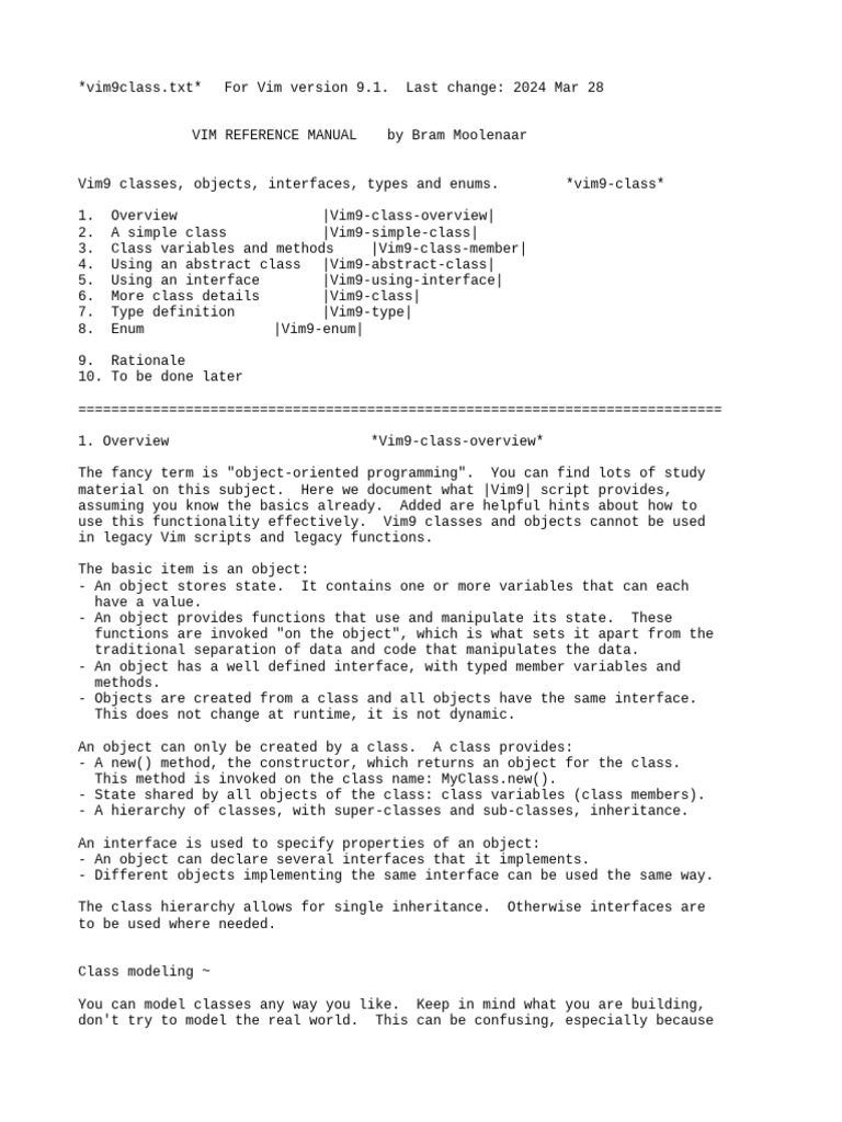 Vim 9 Class | PDF | Class (Computer Programming) | Method (Computer Programming)