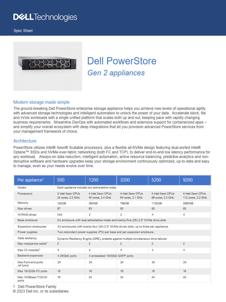 Dell Powerstore 3 0 Spec Sheet | PDF | Alternating Current | Computer ...