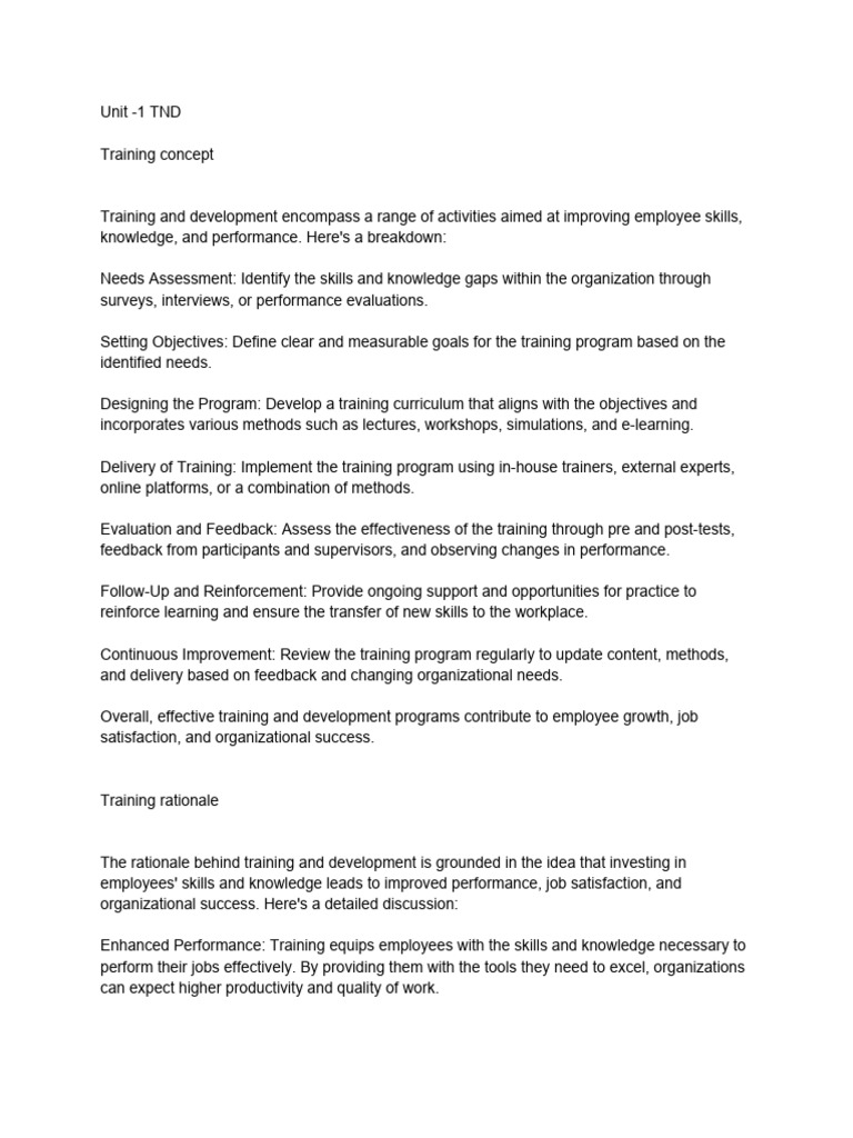 Unit - 1 TND | PDF | Needs Assessment | Strategic Management