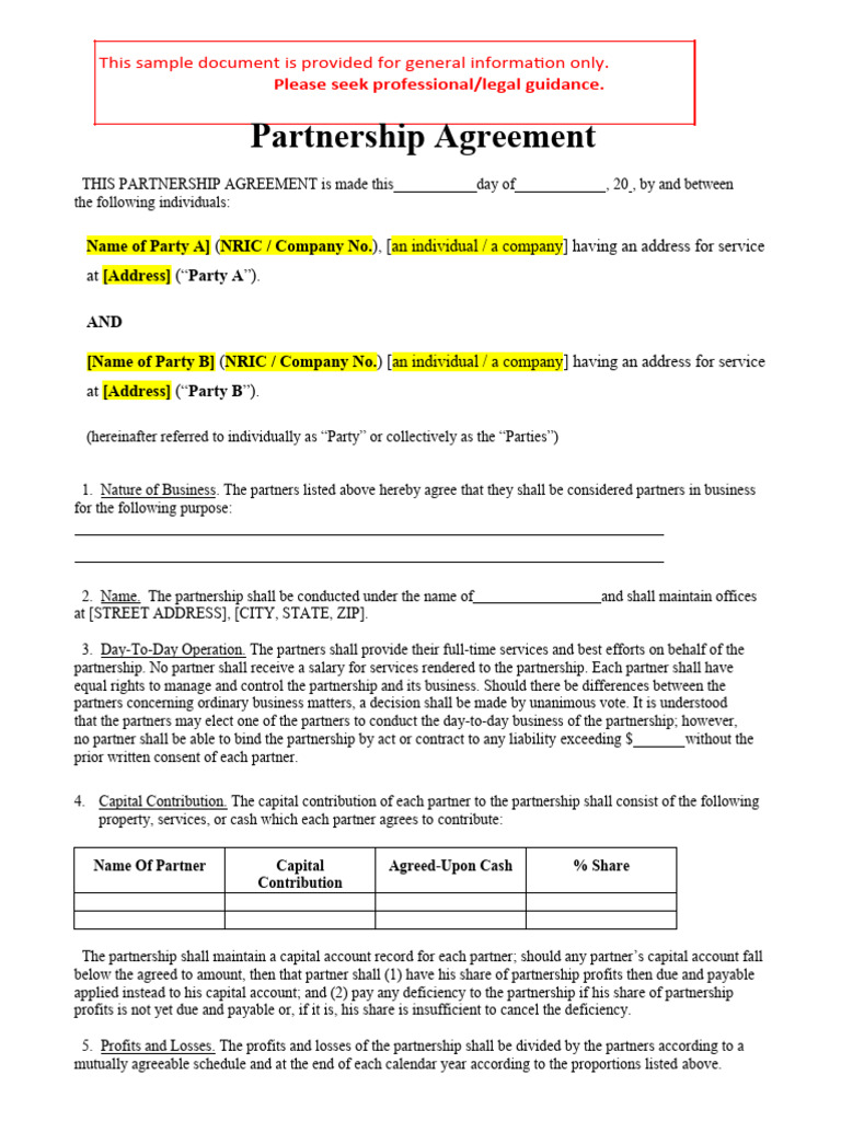 7. PARTNERSHIP AGREEMENT | PDF | Partnership | Business