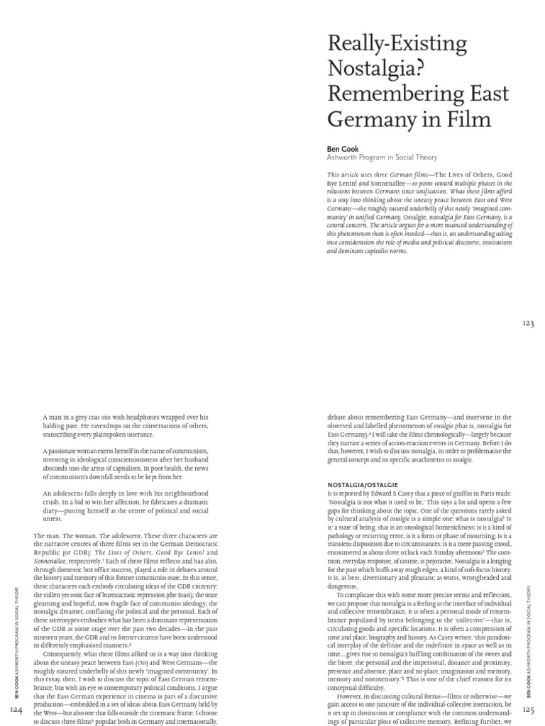 Really Existing Nostalgia Remembering Ea | PDF | Nostalgia | East Germany