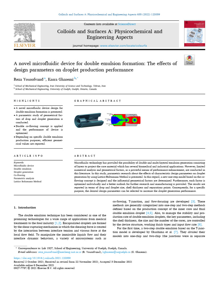 A novel microfluidic device for double emulsion formation The effects ... A novel microfluidic device for double emulsion formation The effects ...
